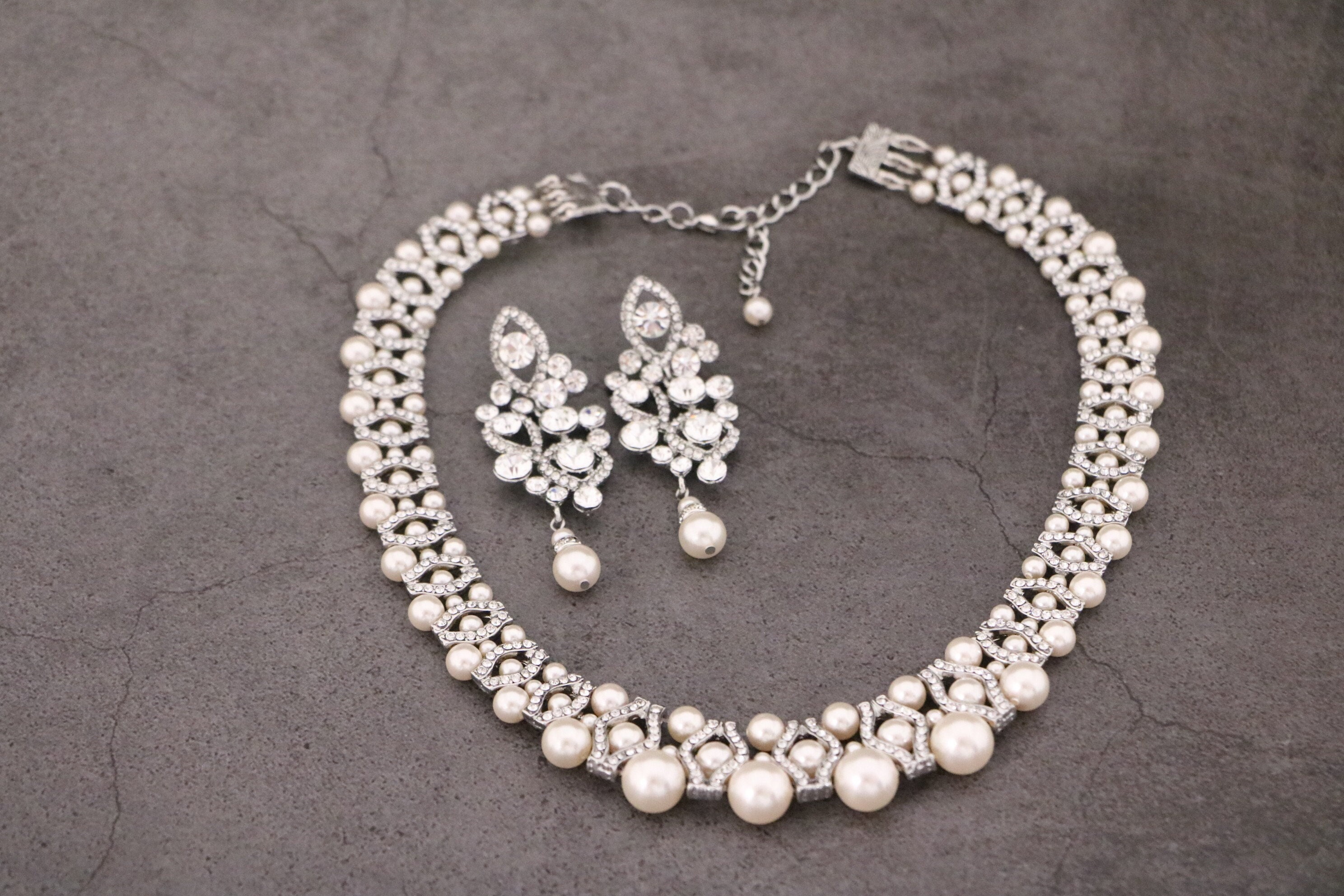 Swarovski Pearl Necklace Silver Crystal Necklace Rhinestone Necklace ...