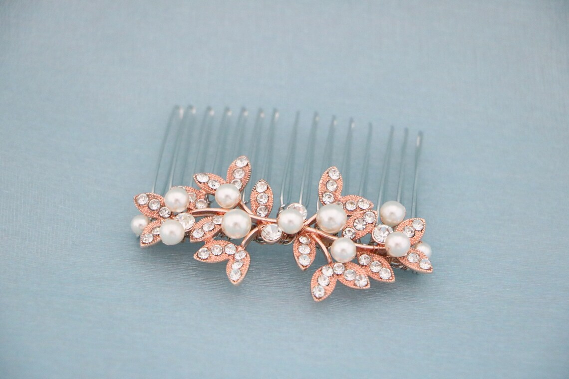 Bridal Side Headpiece Rose Gold Wedding Hair Comb Pearl Hair Piece ...