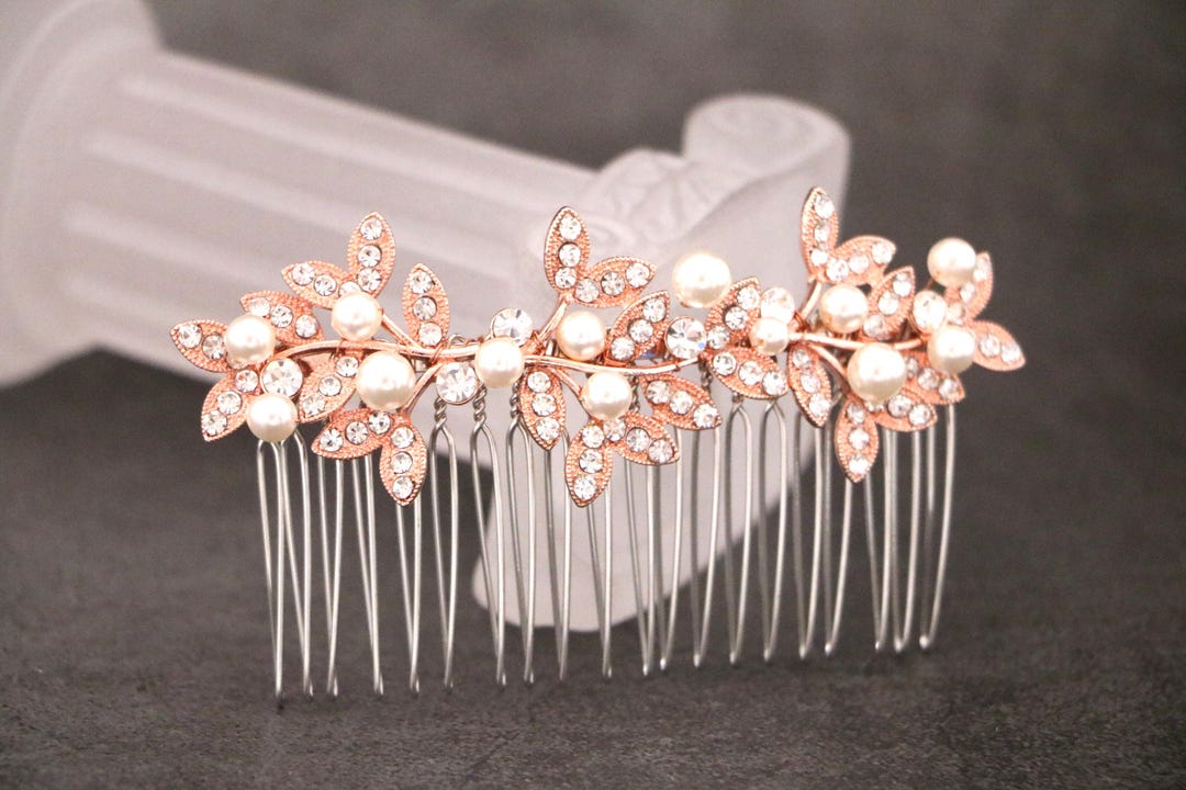 Rose Gold Wedding Hair Comb Crystal Bridal Hair Piece Pearl Wedding ...