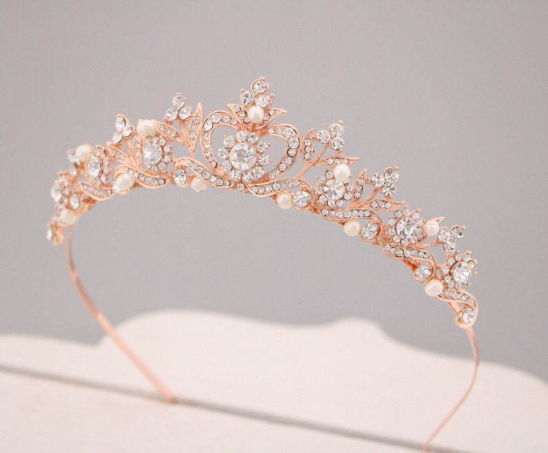 Bridal Tiara Rose Gold Simple Wedding Tiara Pearl Tiara - Etsy
