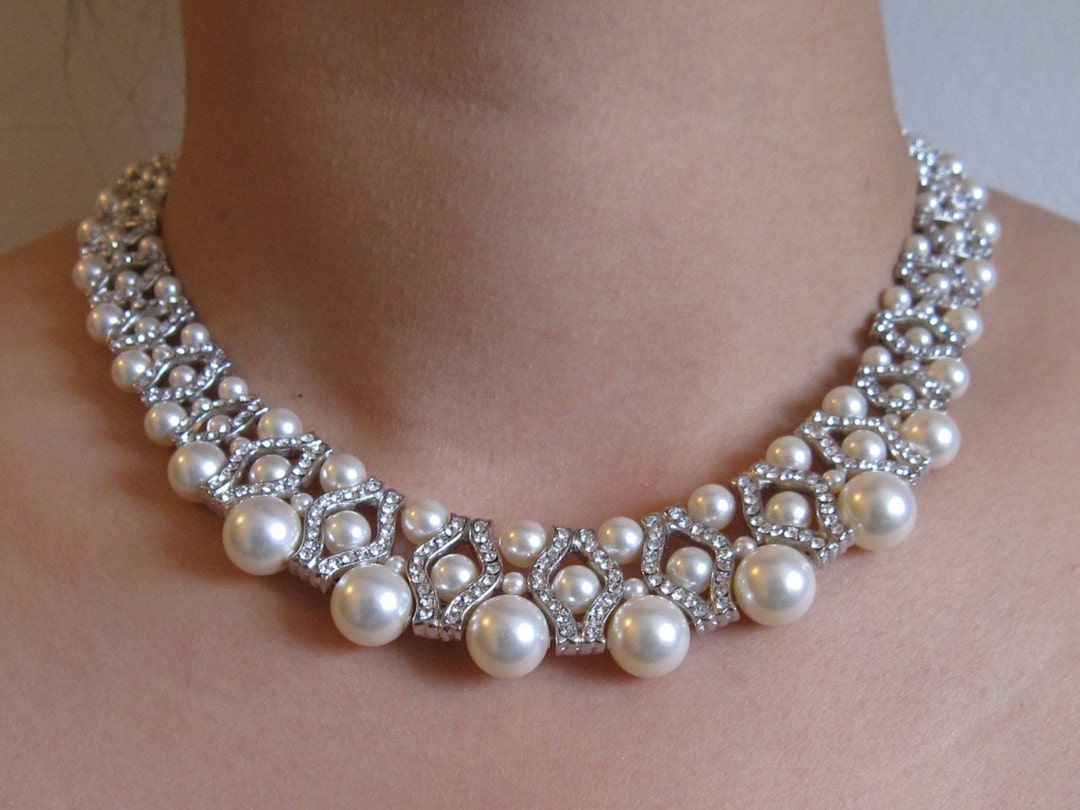 Swarovski Pearl Necklace and Earrings Wedding Necklace Crystal Necklace ...