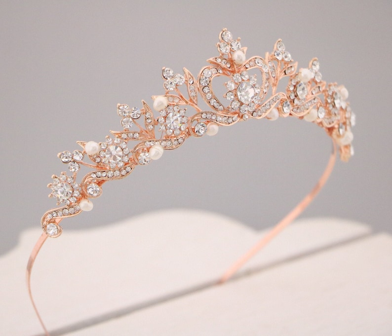 Bridal Tiara Rose Gold Simple Wedding Tiara Pearl Tiara - Etsy