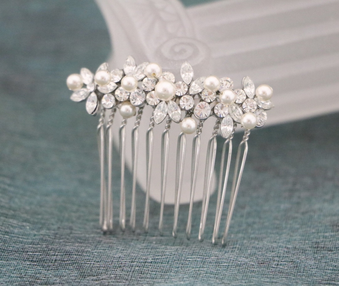 Silver Bridal Hair Comb Pearl Side Comb Wedding Hair Accessories Floral ...