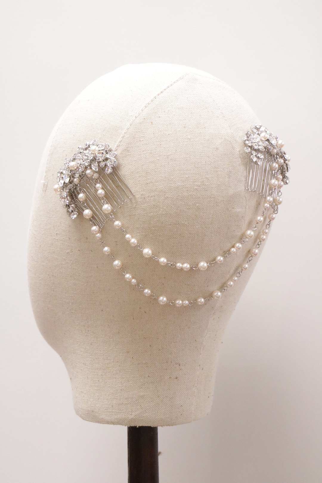 Pearl Wedding Hair Chain Rhinestone Headpiece Crystal Bridal Hair Chain ...