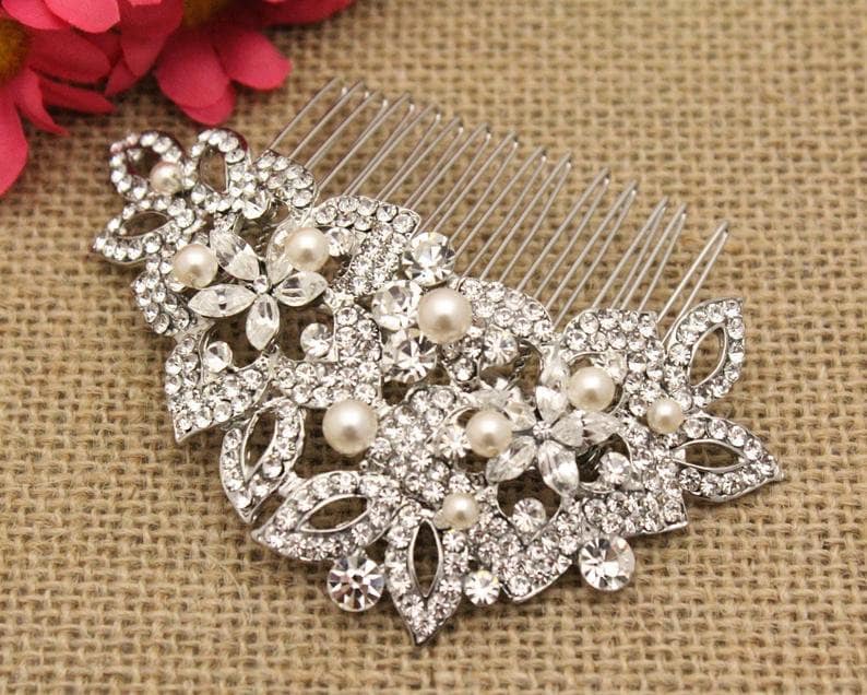 Vintage Inspired Pearl Wedding Hair Comb,crystal and Pearl Bridal Comb ...