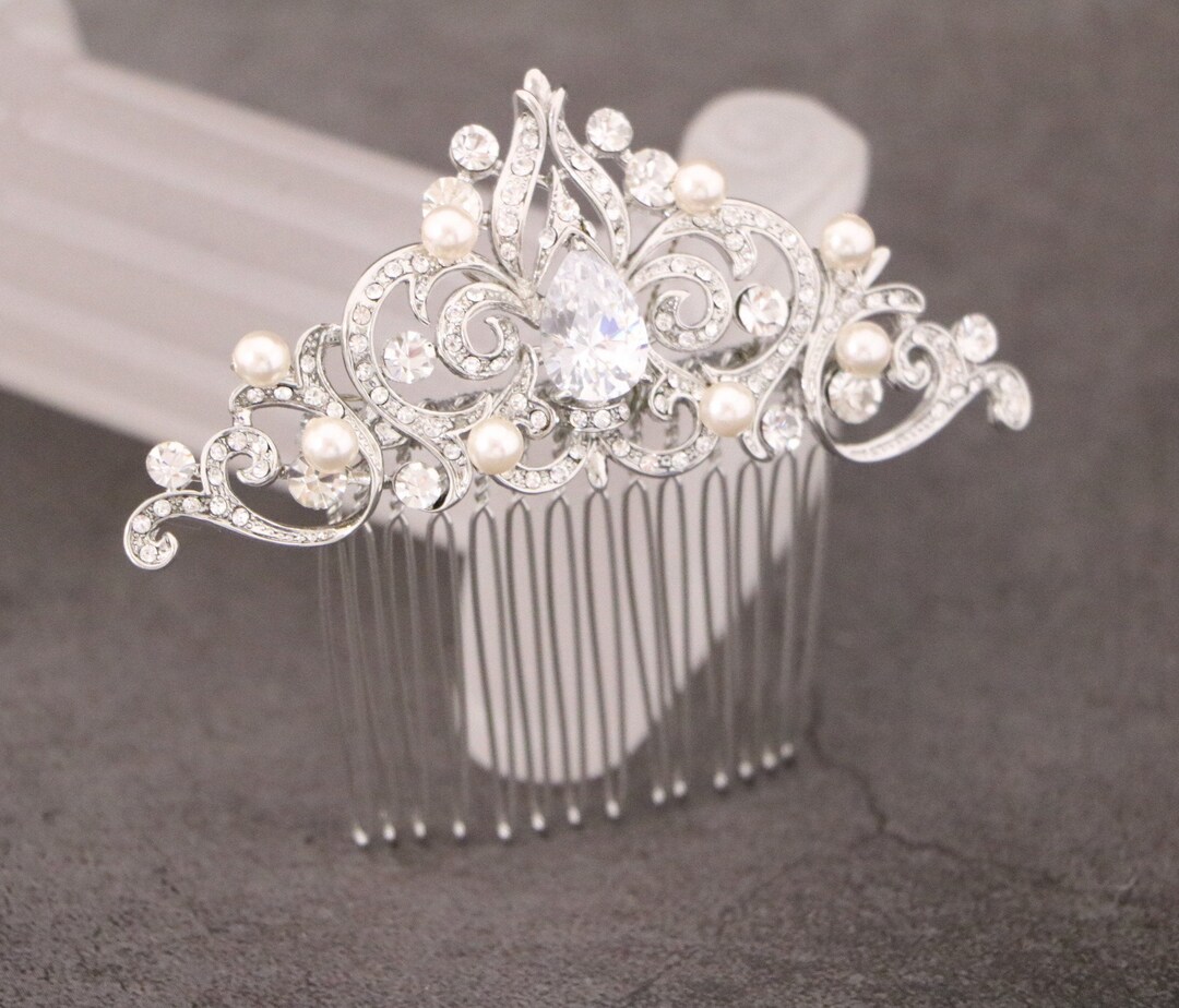 Crystal Pearl Bridal Hair Comb, Silver Rhinestone Wedding Accessory ...