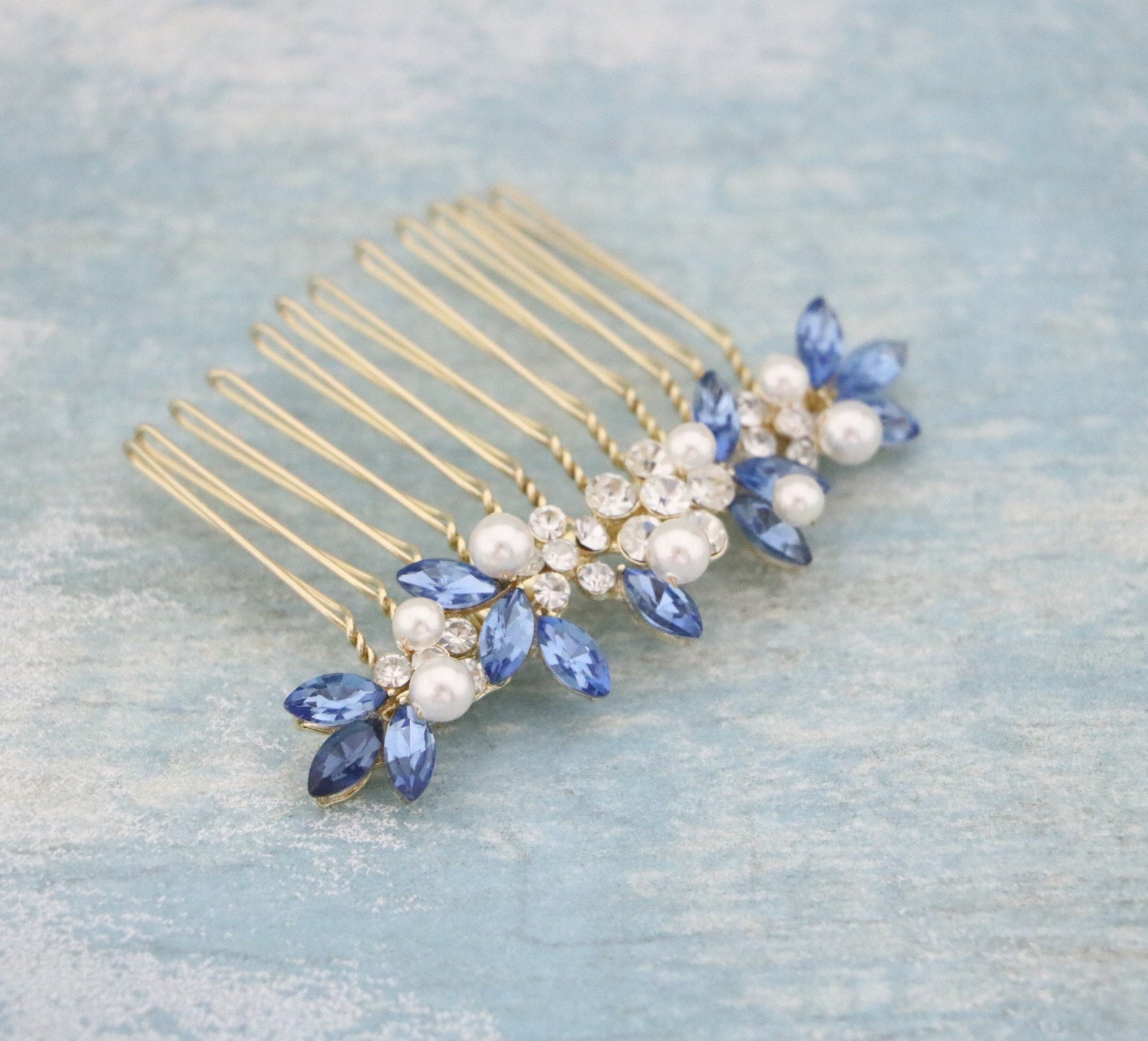 Crystal Comb Bridal Side Comb Blue Wedding Hair Comb Sapphire ...