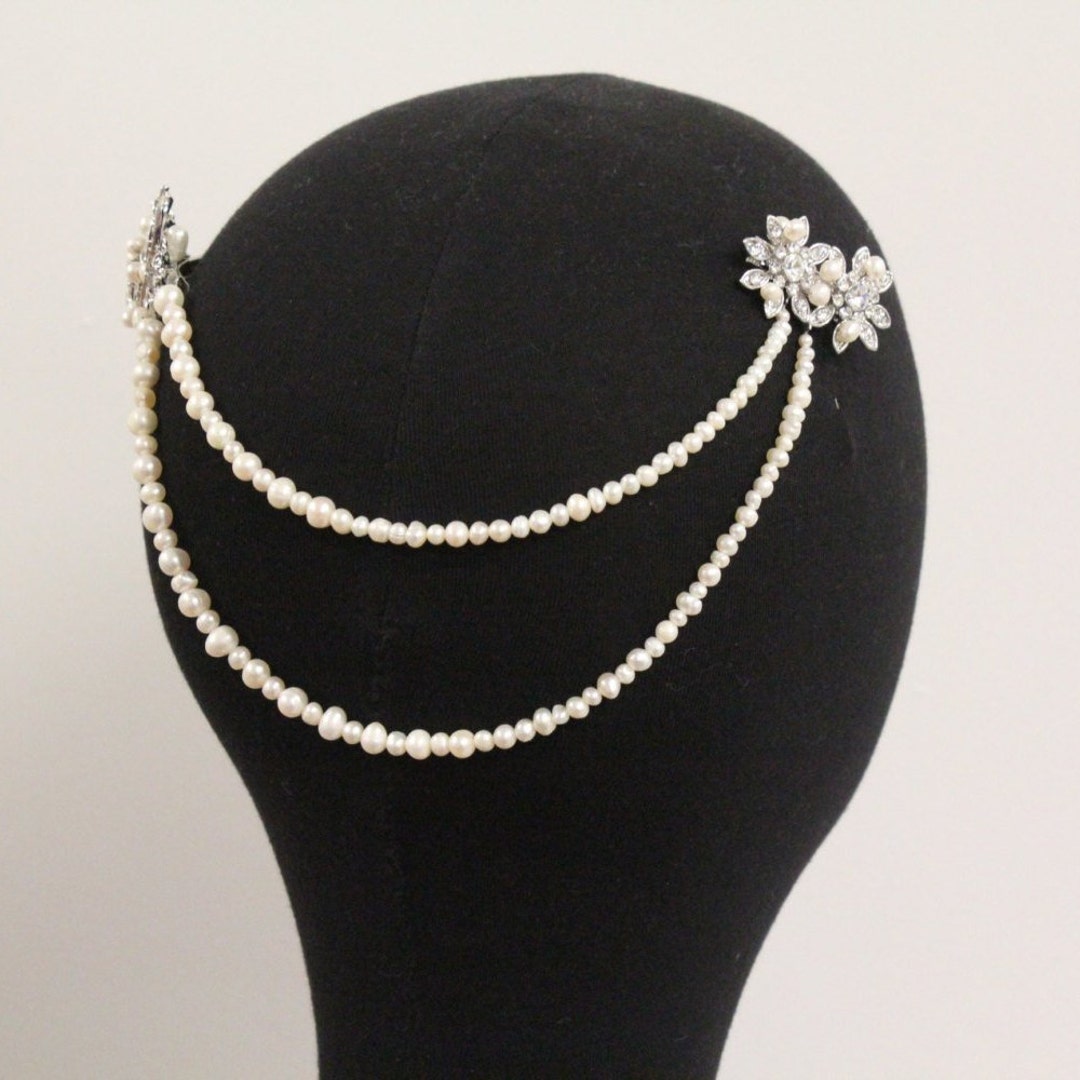 Pearl Bridal Hair Chain Vintage Style Bridal Hair Wrap Wedding Pearl ...