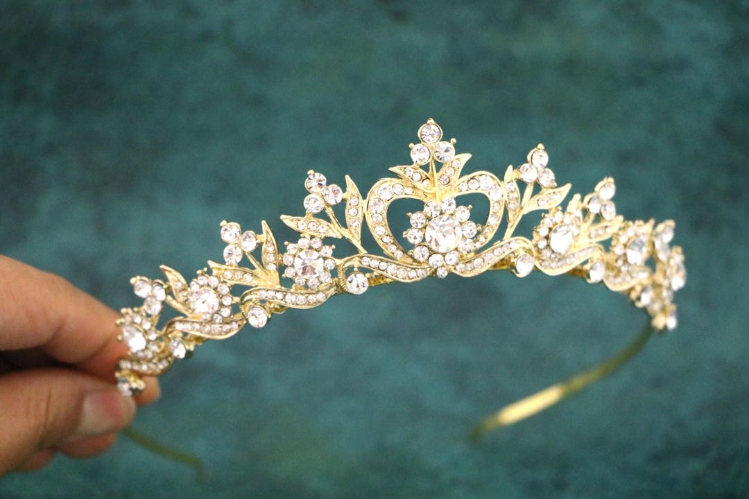 Bridal Head Piece Crown Gold Tiaras for Wedding Crystal Tiara Bride ...