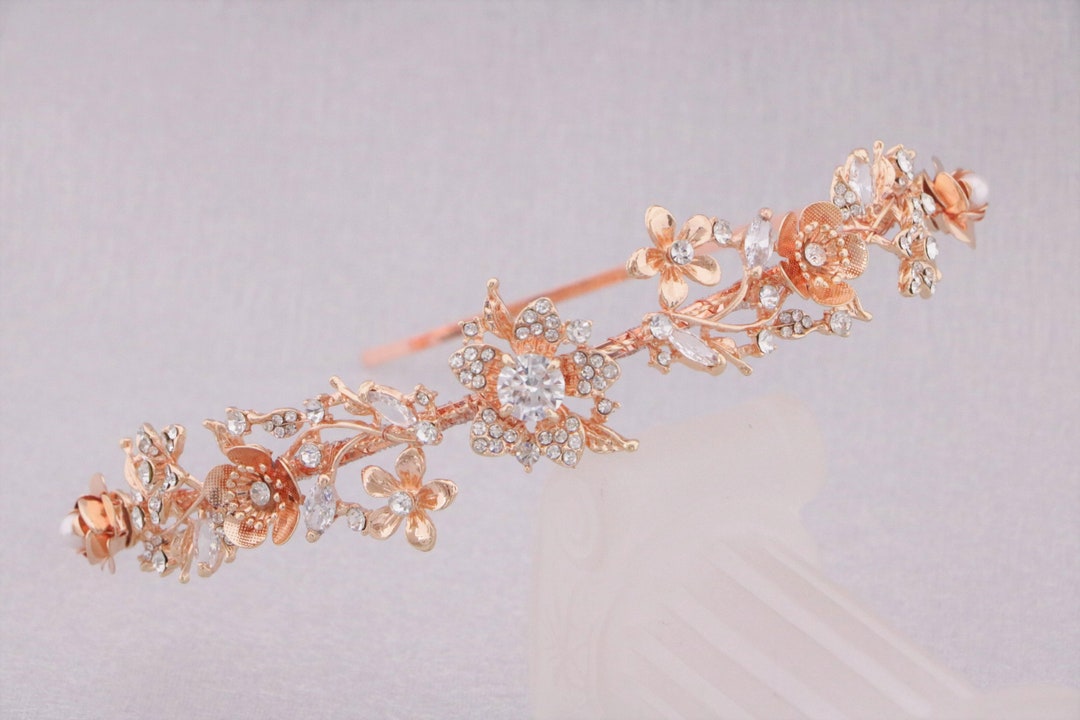 Rose Gold Bridal Headband Side Wedding Headband Simple Wedding Hair