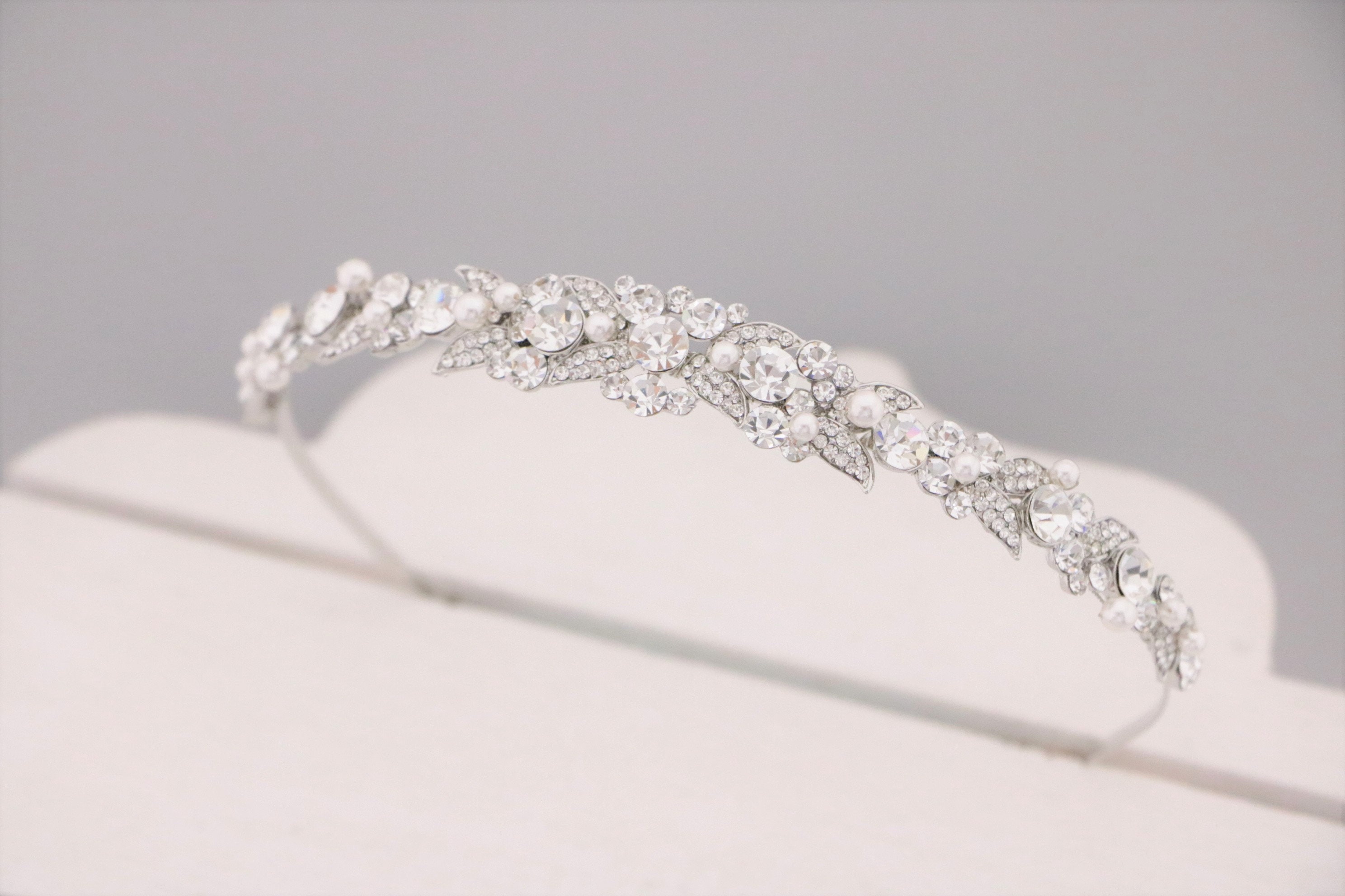 Bridal Headband Simple Wedding Front Tiara Pearl and Rhinestone Wedding ...