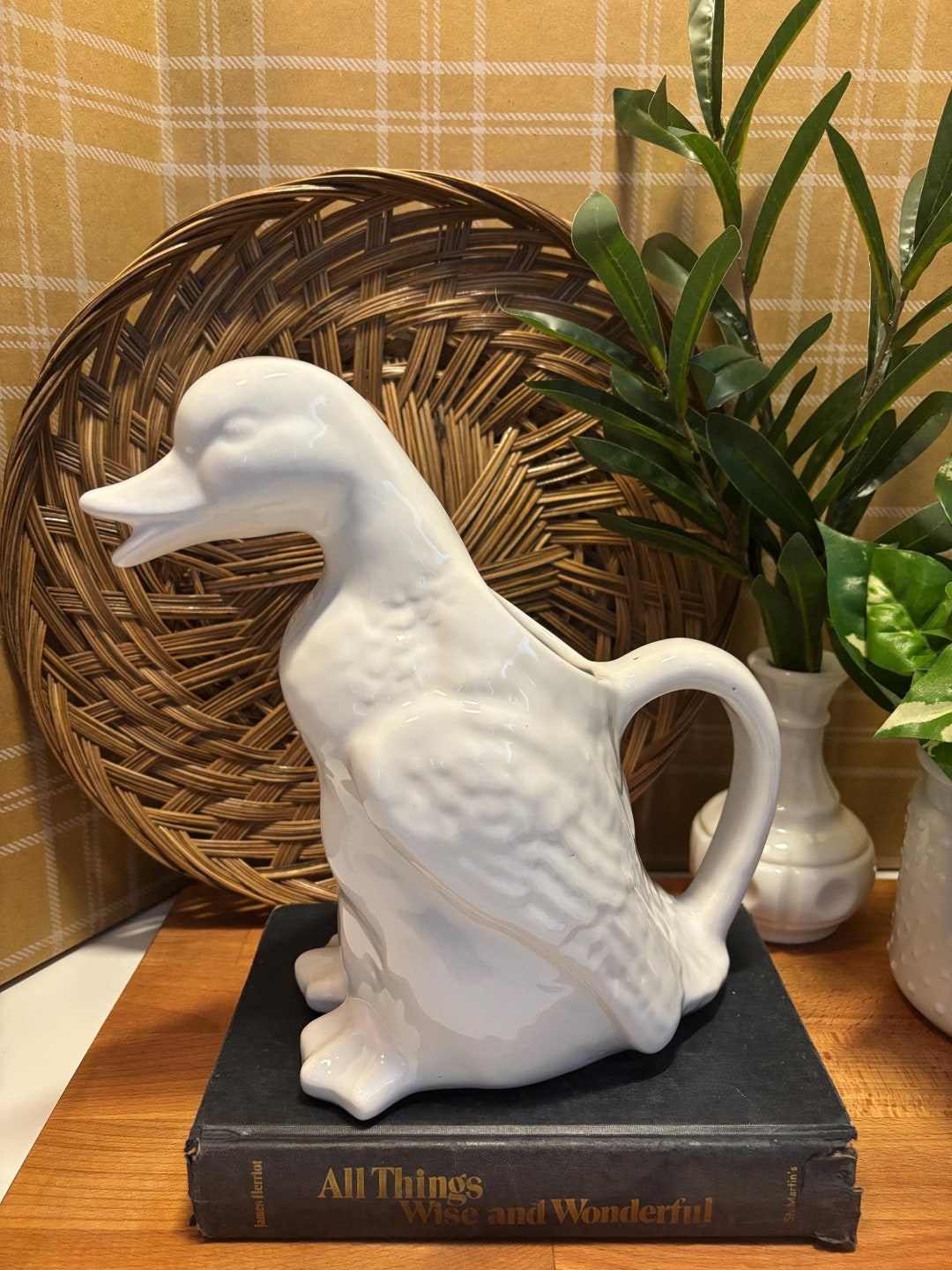 White Ceramic Duck Pitcher - Etsy