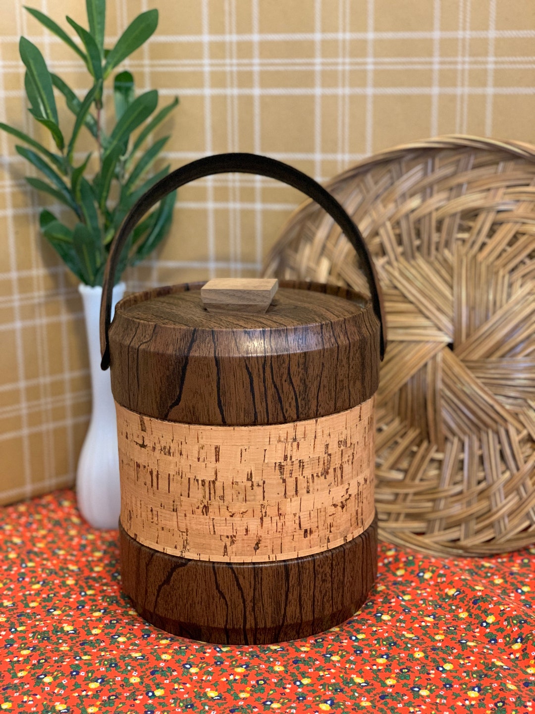 Retro Woodgrain Vinyl and Cork Ice Bucket With Wood Handle - Etsy