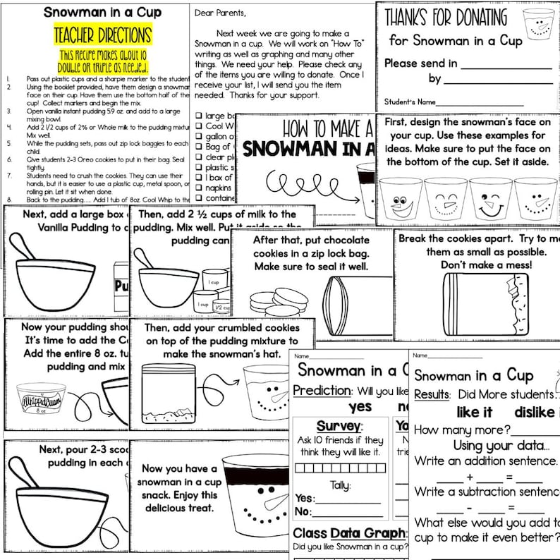 Snowman in a Cup Winter Snack Activity Recipe, Writing, Craft ...