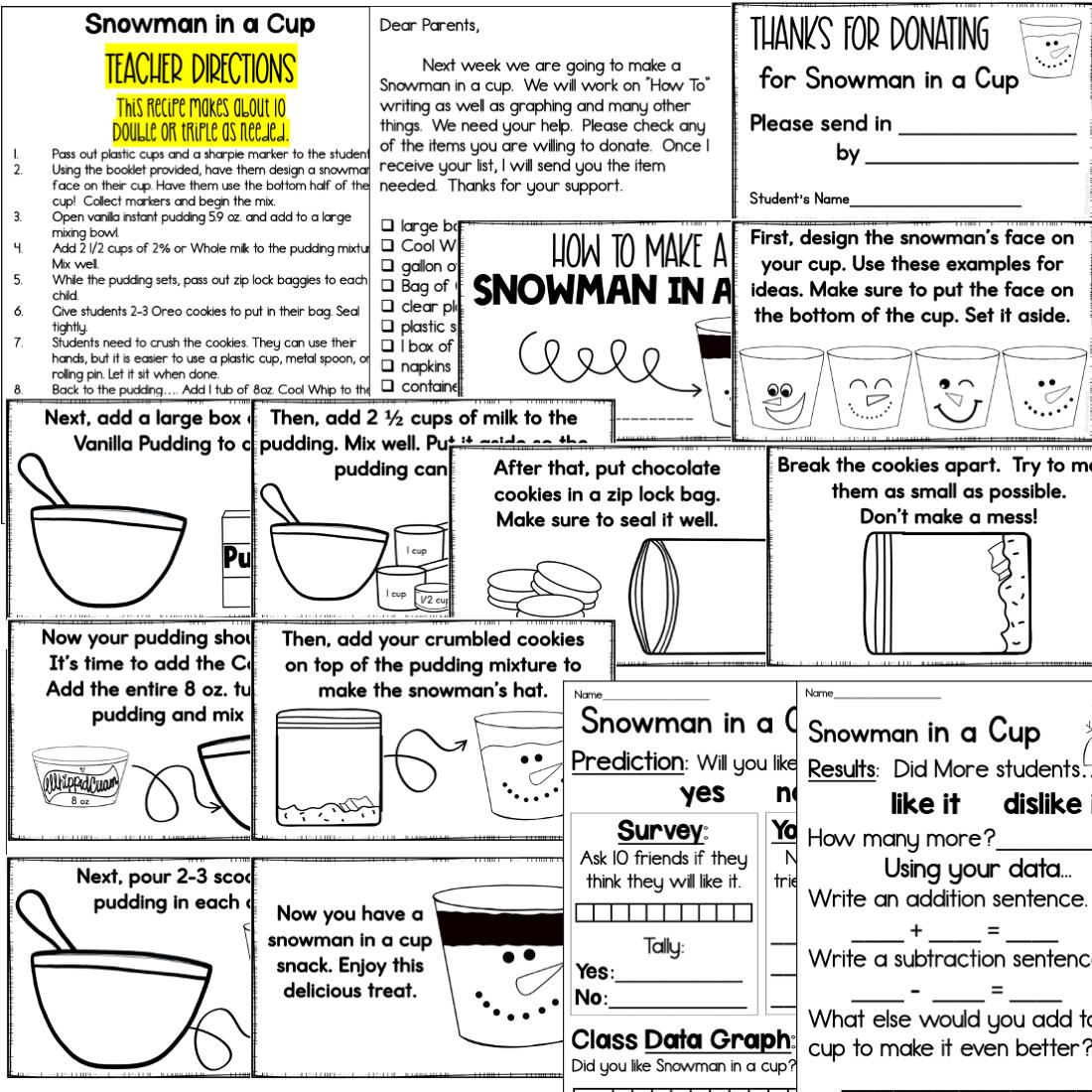 Snowman in a Cup Winter Snack Activity Recipe, Writing, Craft ...