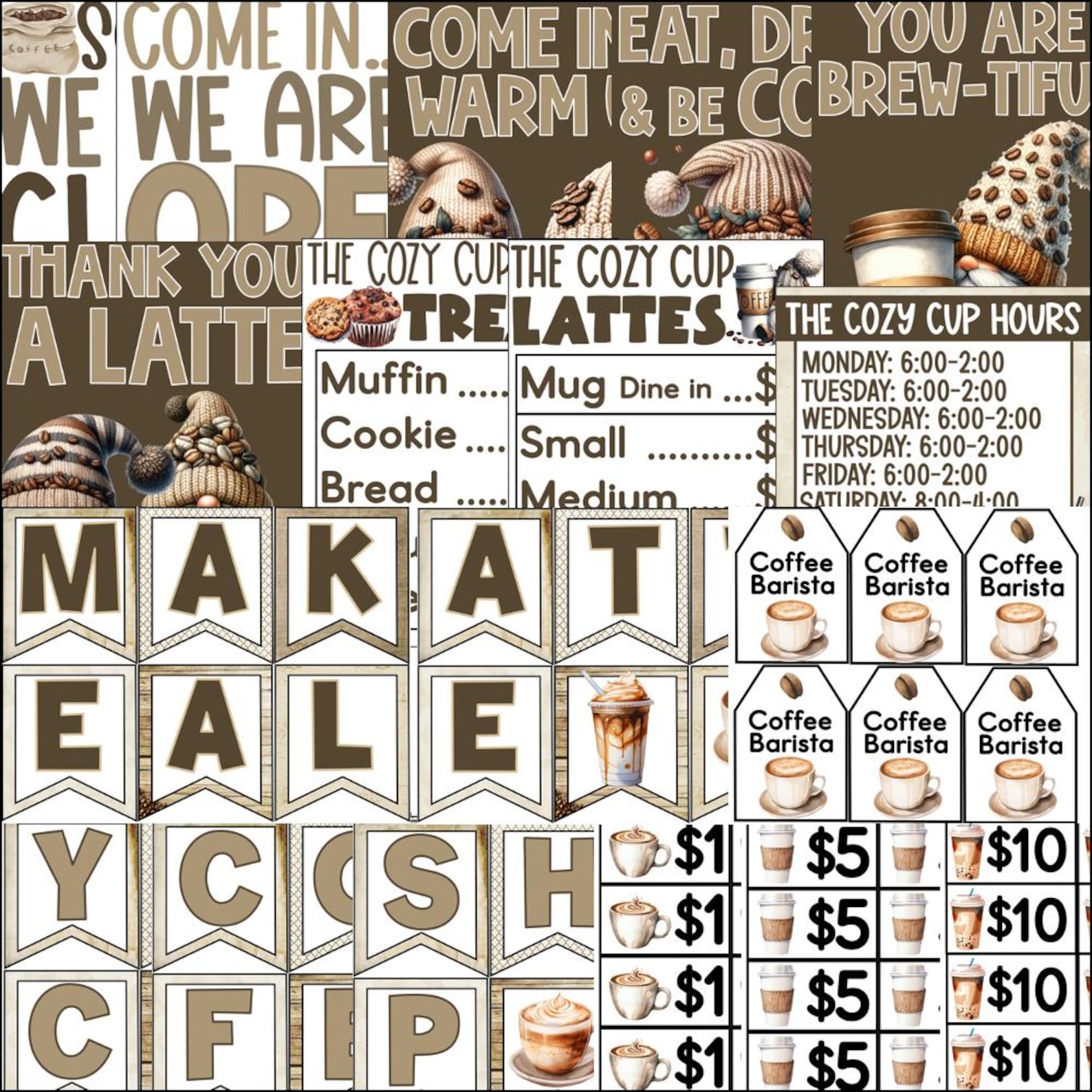 The Cozy Cup Coffee Shop Barista Dramatic Play Printable Download ...