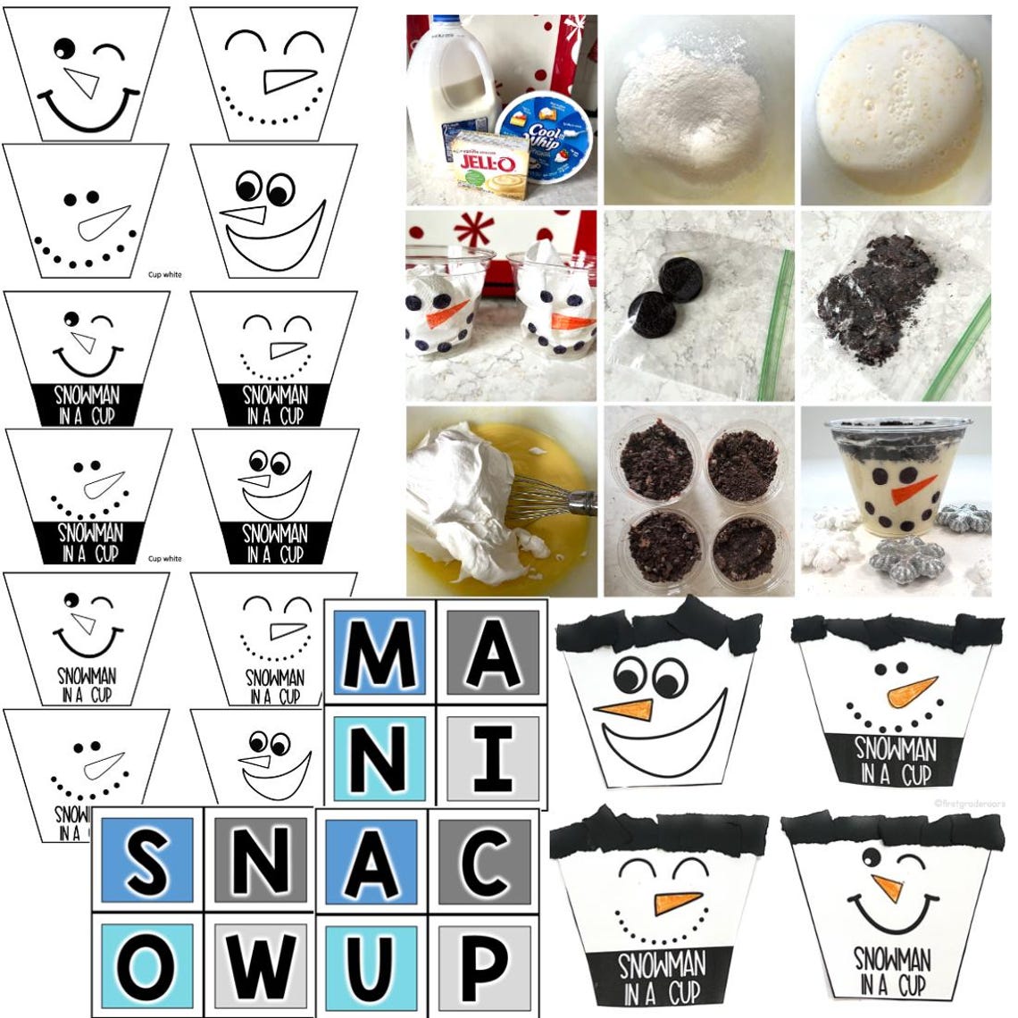 Snowman in a Cup Winter Snack Activity Recipe, Writing, Craft ...
