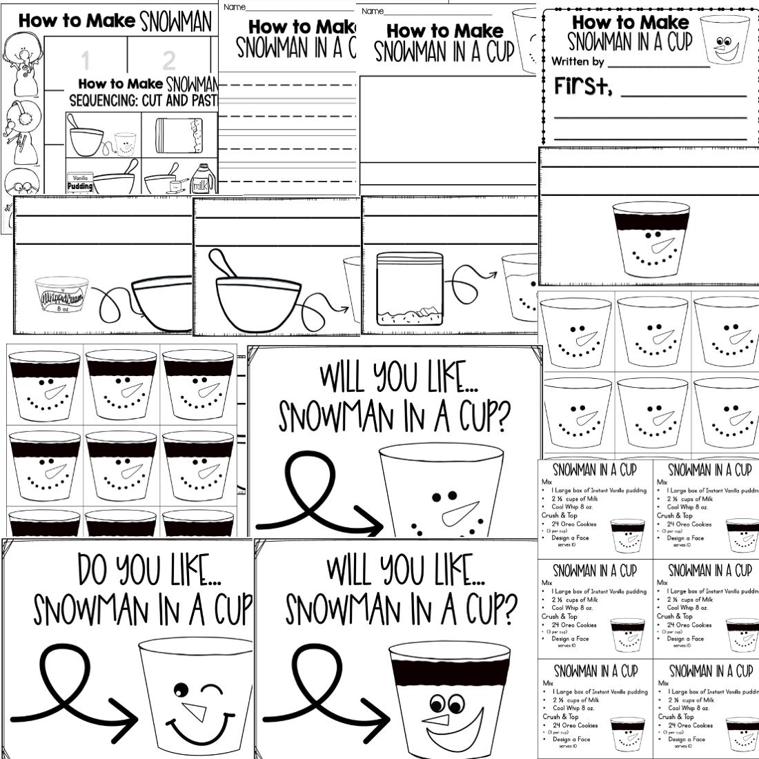 Snowman in a Cup Winter Snack Activity Recipe, Writing, Craft ...