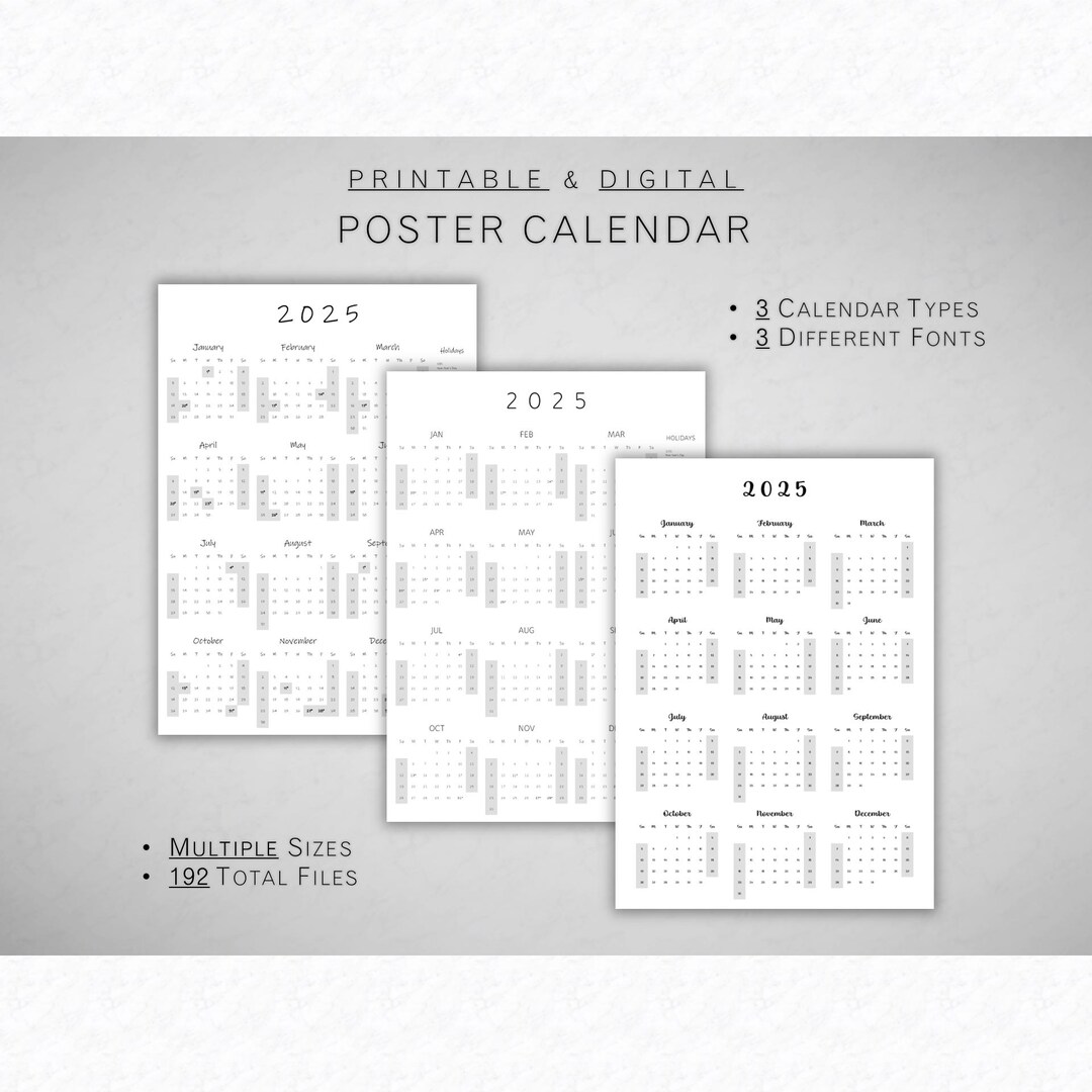 2025 Poster Calendar, Bundled, 2025 Yearly Calendar, 2025 Portrait ...