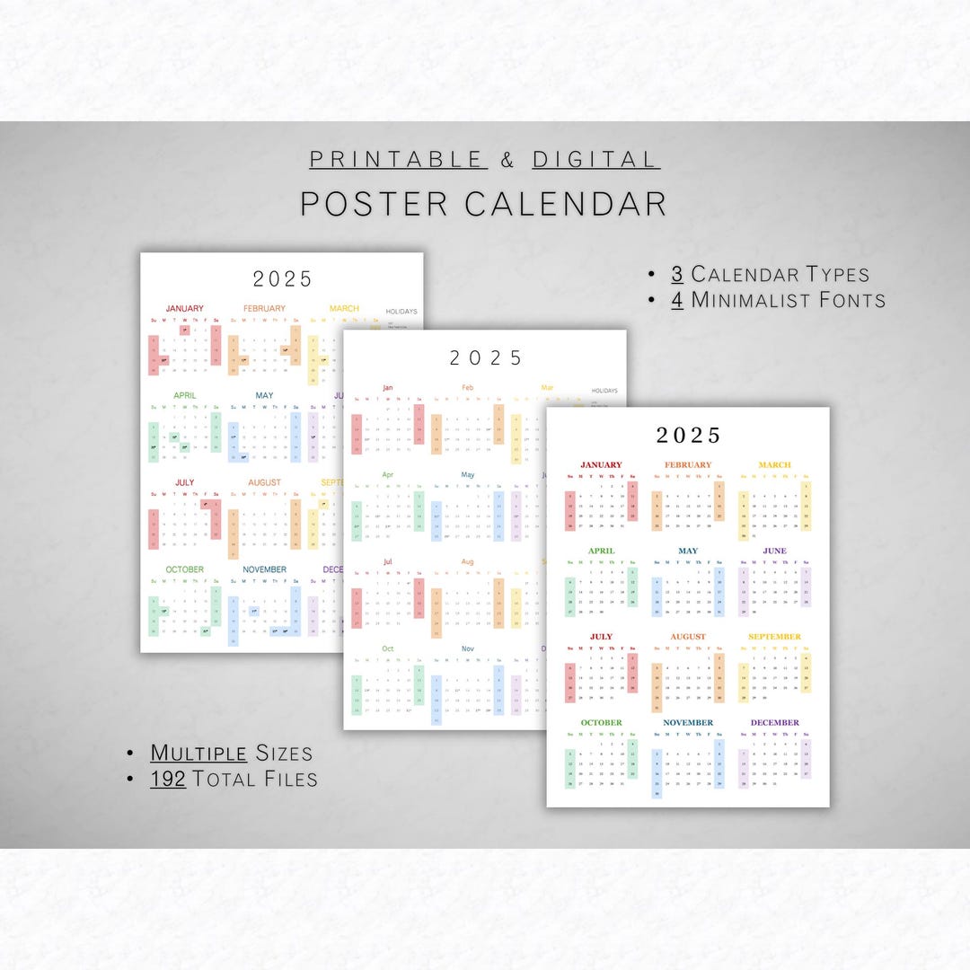 2025 Poster Calendar, Minimalist, 2025 Yearly Calendar, 2025 Portrait ...