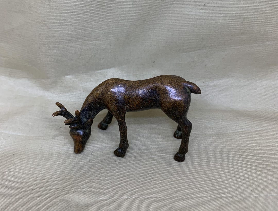 Vintage Bronze Lovely Deer Tea Pet Desktop Ornament Creative Auspicious ...