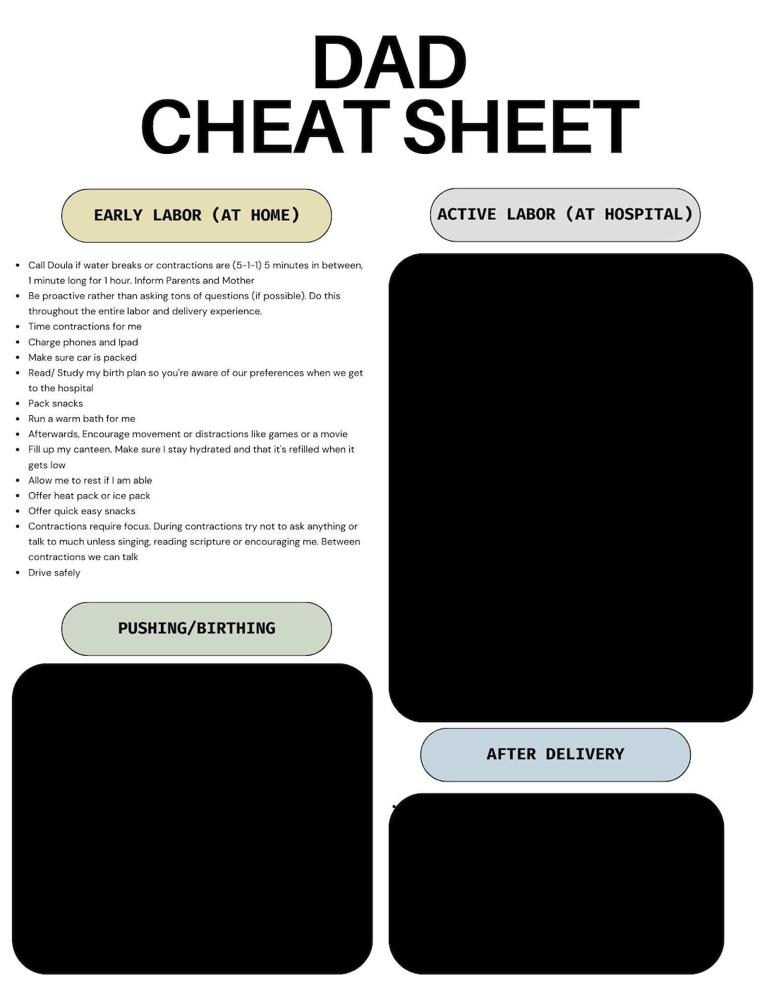 Husband Cheat Sheet: Labor and Delivery Custom Guide - Etsy