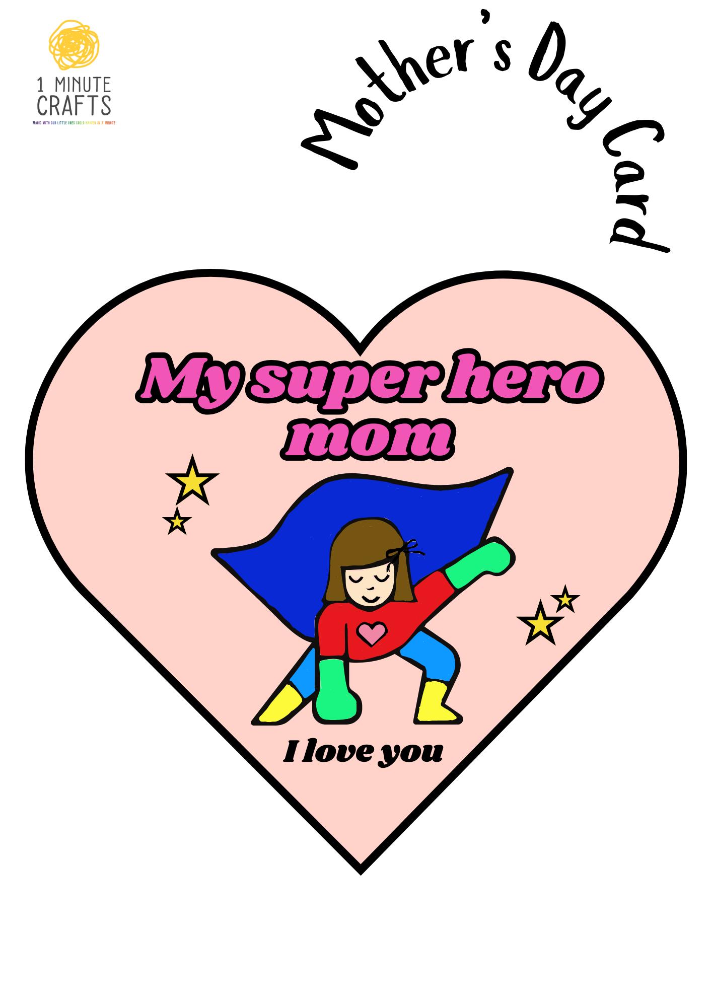 Mother's Day Card Coloring Craft: Super Hero Mom (digital Download) - Etsy