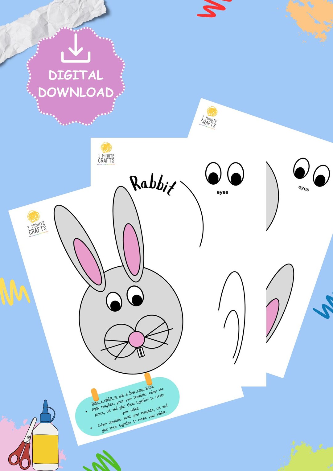 Rabbit Printable Craft Template Make a Rabbit Cut and Paste Activity ...