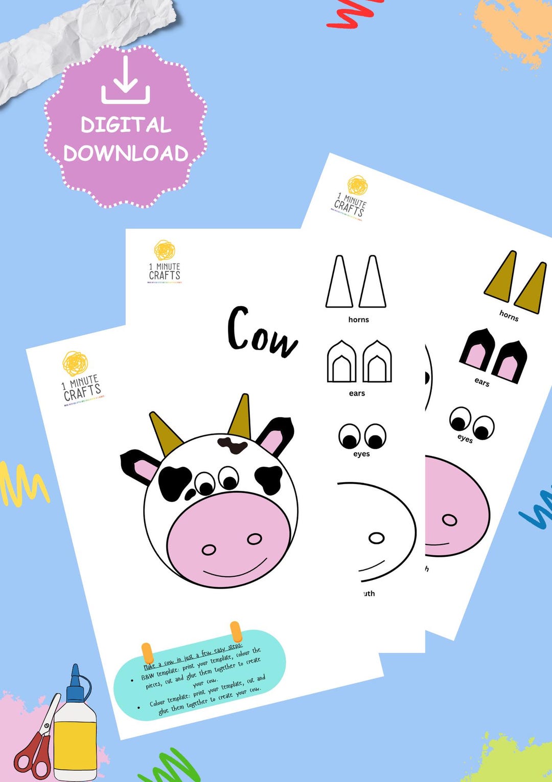 Cow Printable Craft Template | Make a Cow Cut and Paste Activity | Cow ...