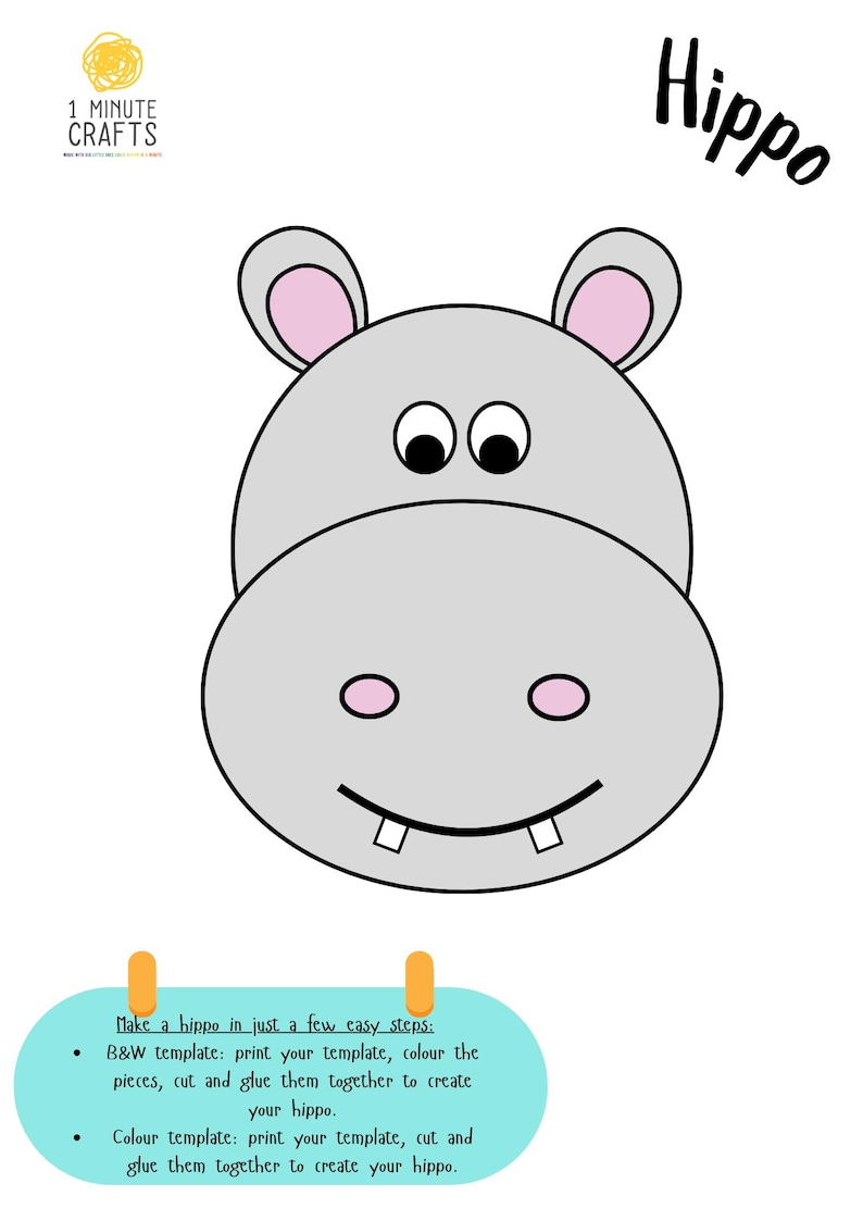 Hippo Printable Craft Template | Make a Hippo Cut and Paste Activity ...