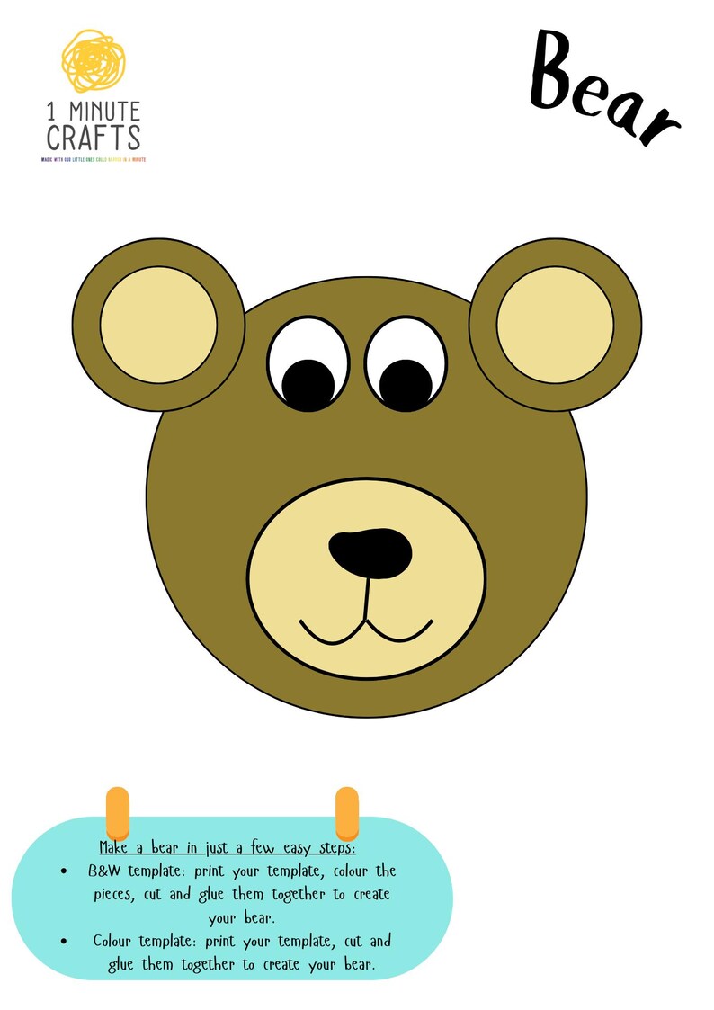 Bear Craft Template: Cut and Paste Activity (digital Download) - Etsy