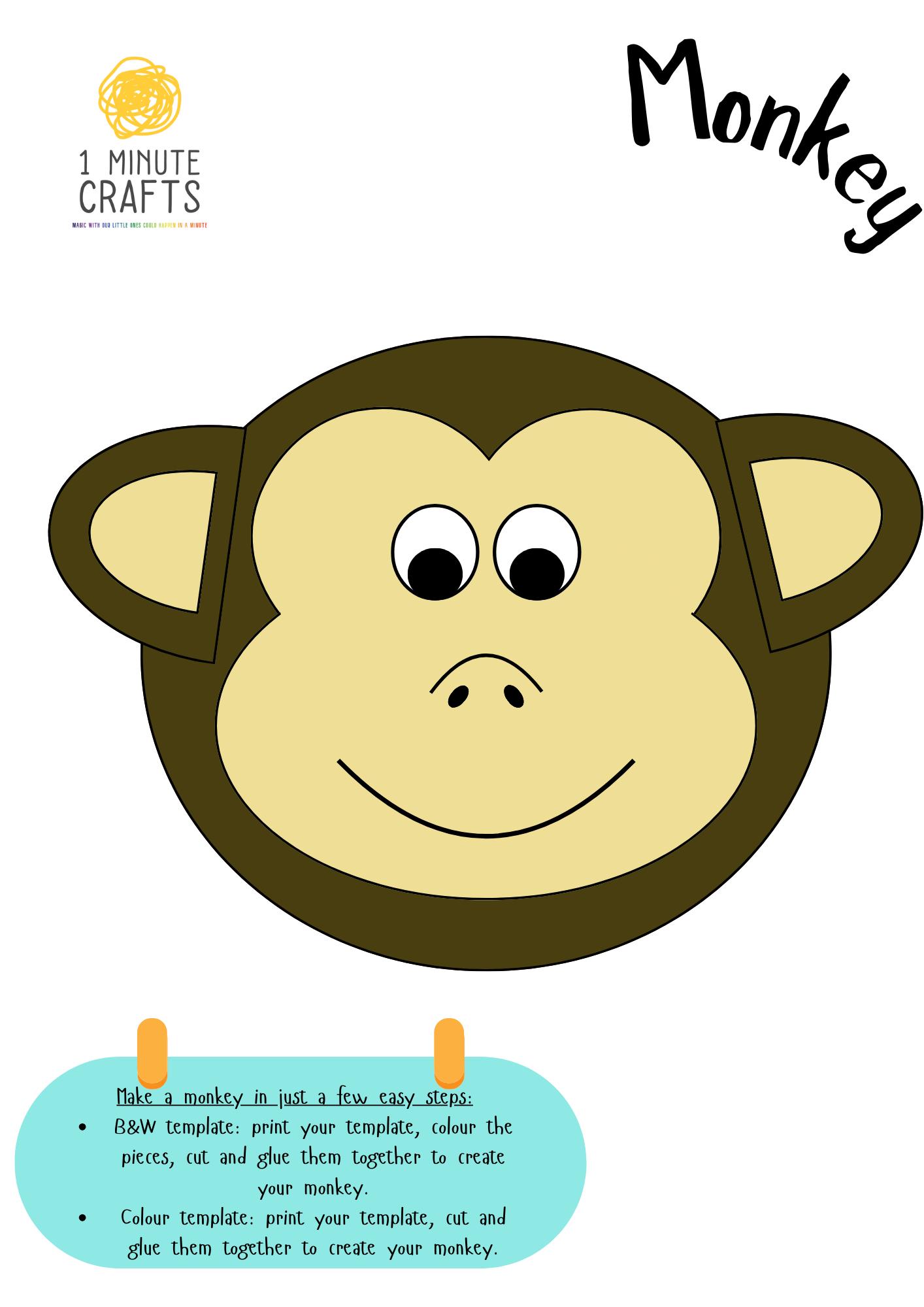 Monkey Printable Craft Template | Make a Monkey Cut and Paste Activity ...