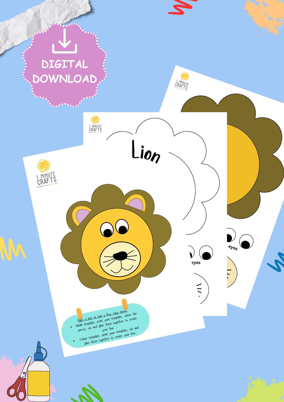 Lion Printable Craft Template | Make a Lion Cut and Paste Activity ...