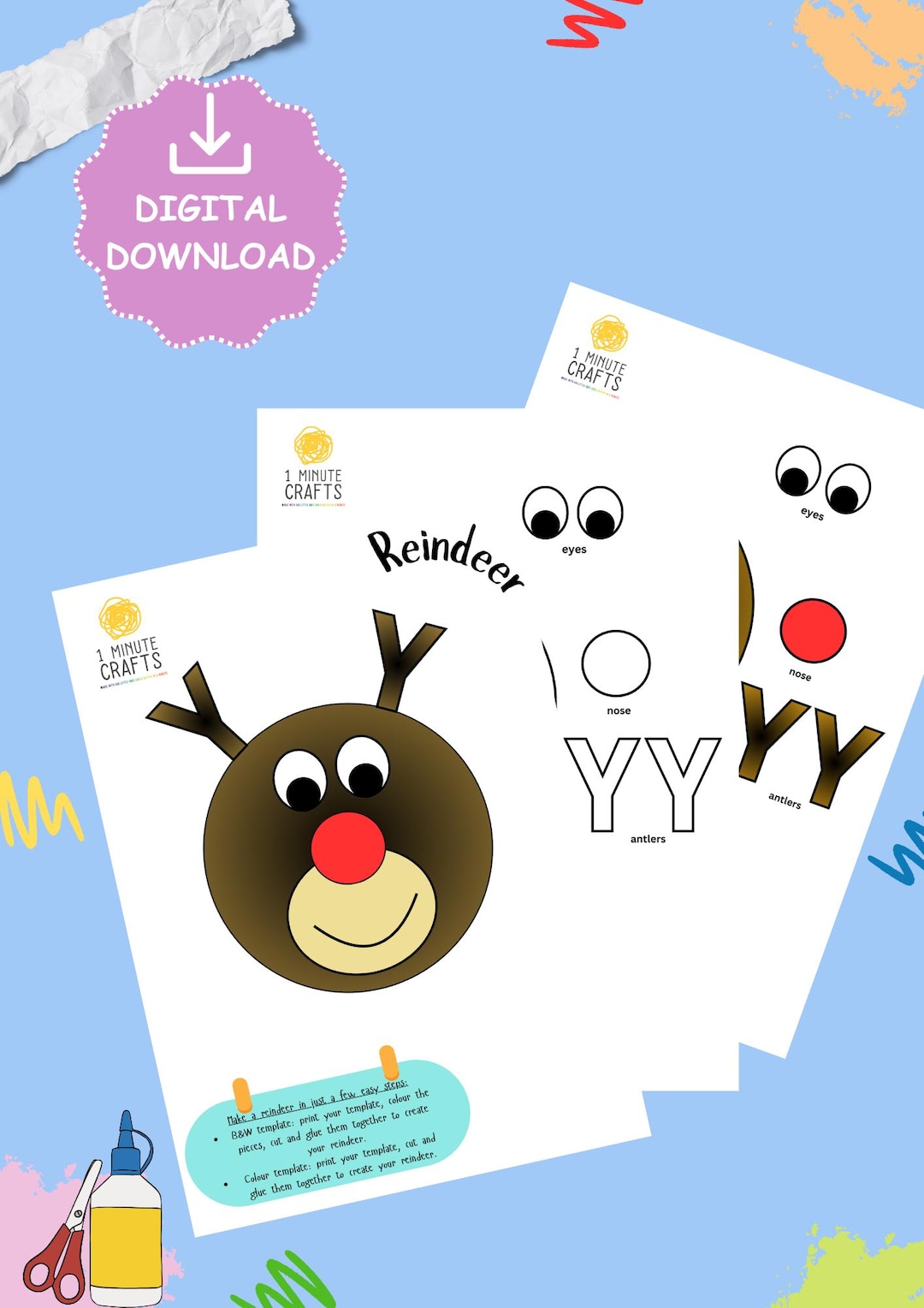Reindeer Printable Craft Template | Make a Reindeer Cut and Paste ...