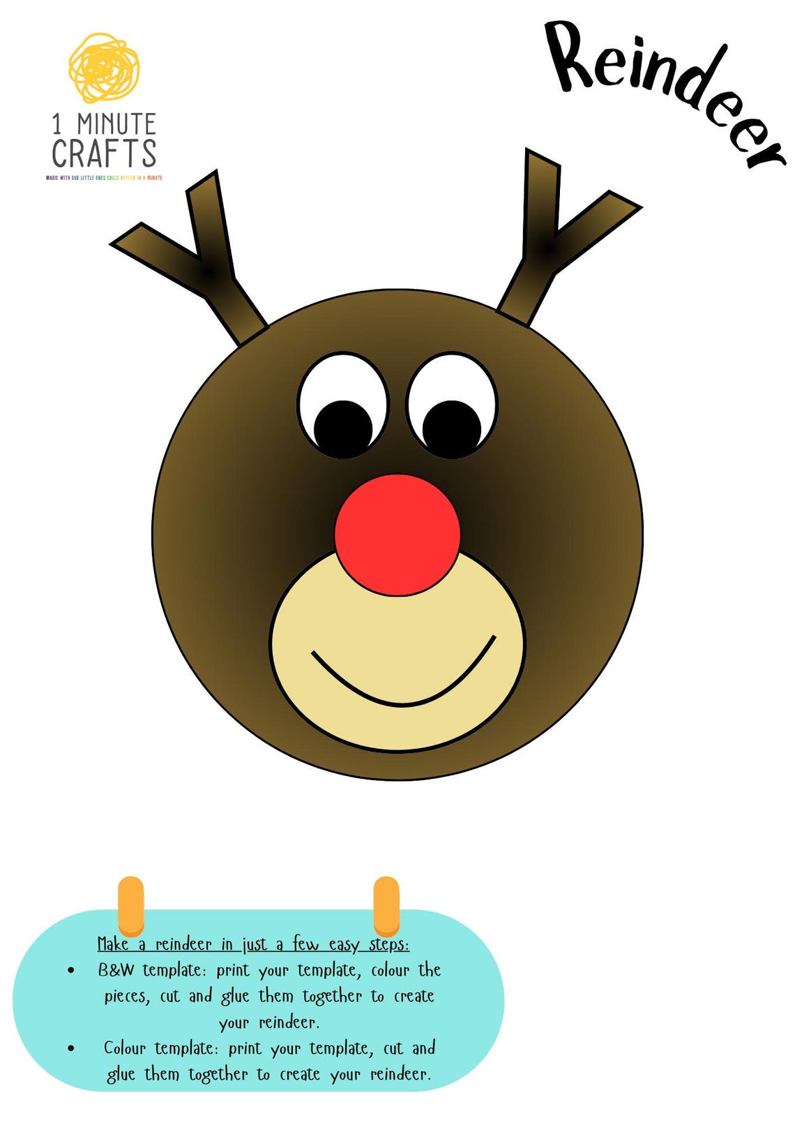 Reindeer Craft Template: Cut and Paste Activity (digital Download) - Etsy