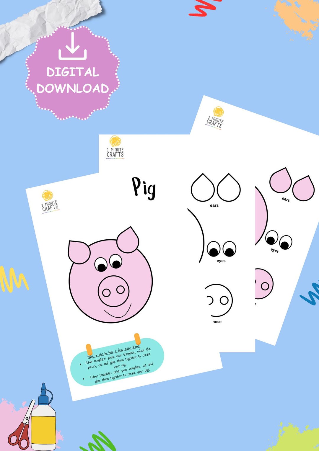 Pig Printable Craft Template | Make a Pig Cut and Paste Activity | Pig ...