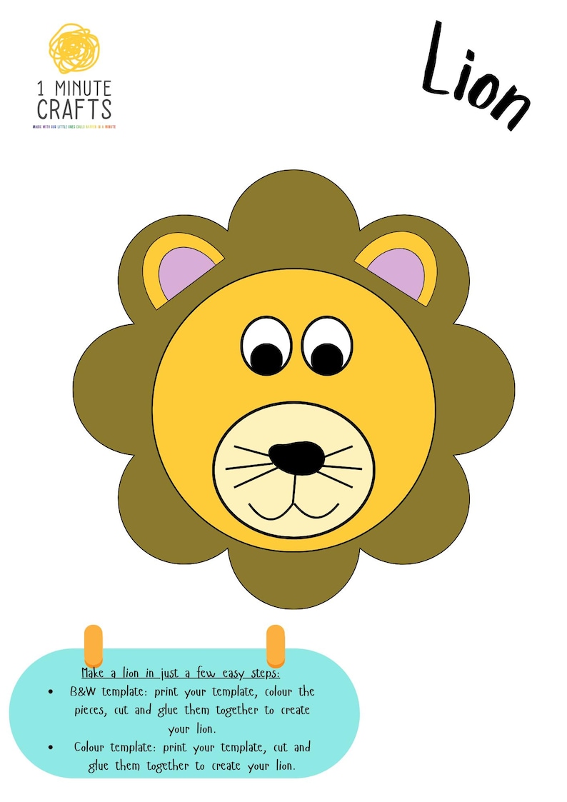 Lion Craft Template: Cut and Paste Activity (digital Download) - Etsy