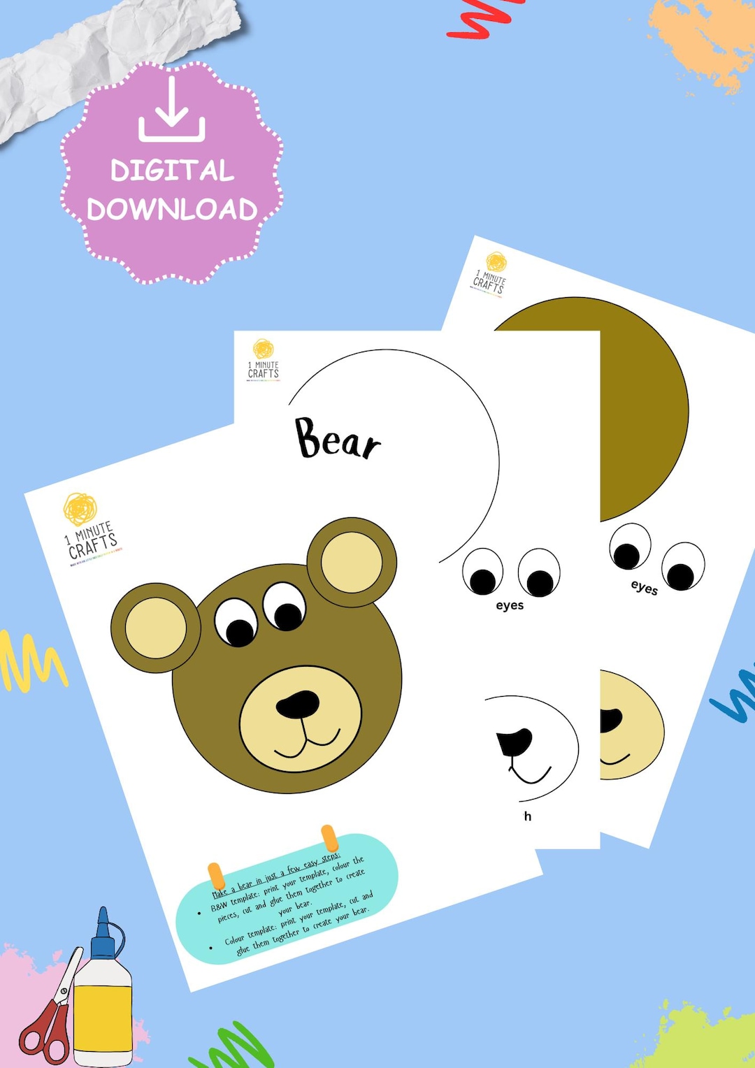 Bear Printable Craft Template | Make a Bear Cut and Paste Activity ...