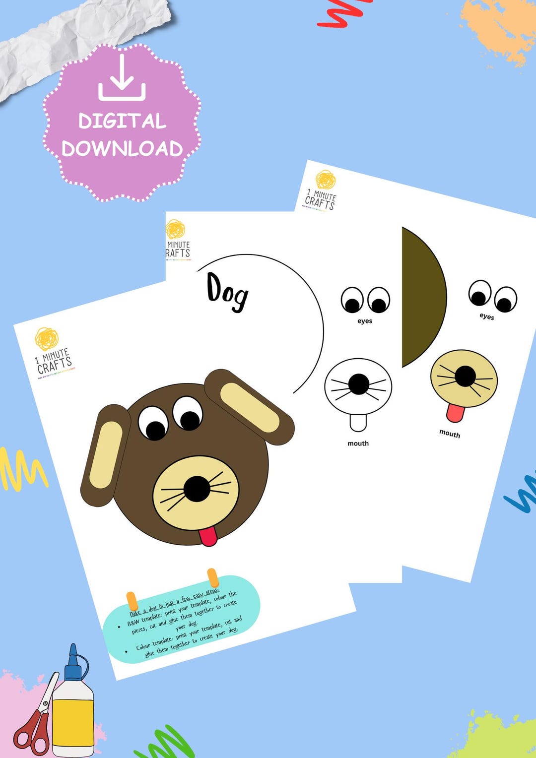 Dog Printable Craft Template | Make a Dog Cut and Paste Activity | Dog ...