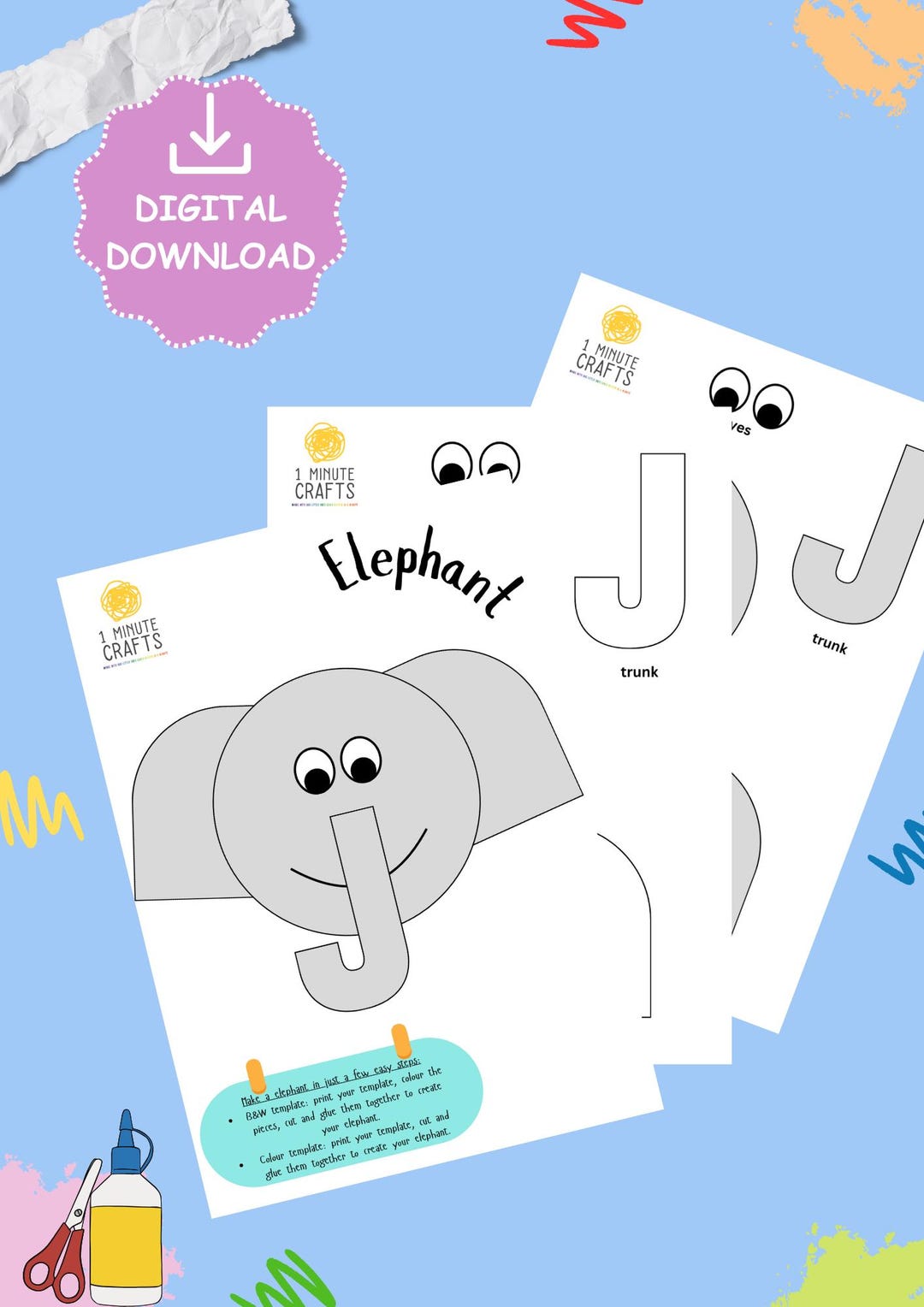 Elephant Printable Craft Template | Make an Elephant Cut and Paste ...