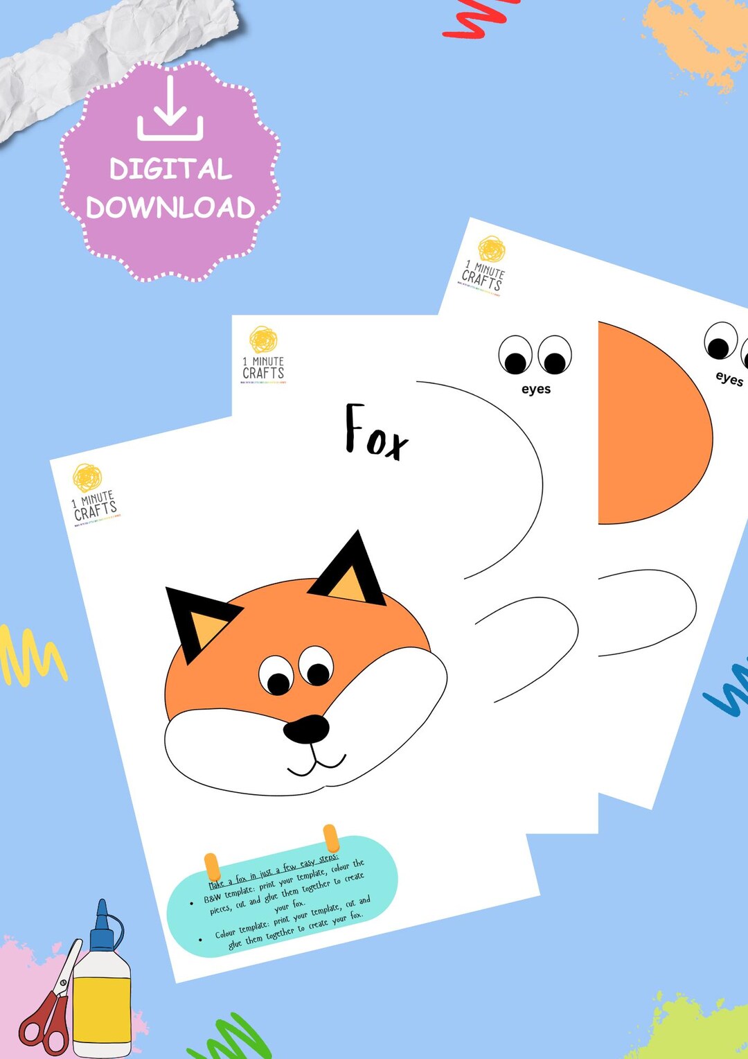 Fox Printable Craft Template | Make a Fox Cut and Paste Activity | Fox ...