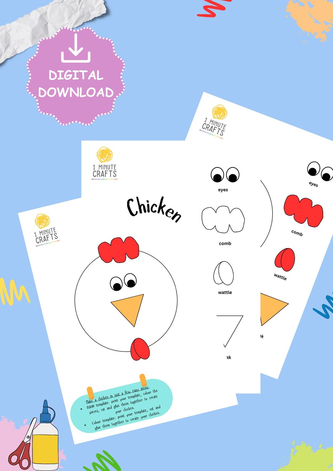 Chicken Printable Craft Template | Make a Chicken Cut and Paste ...