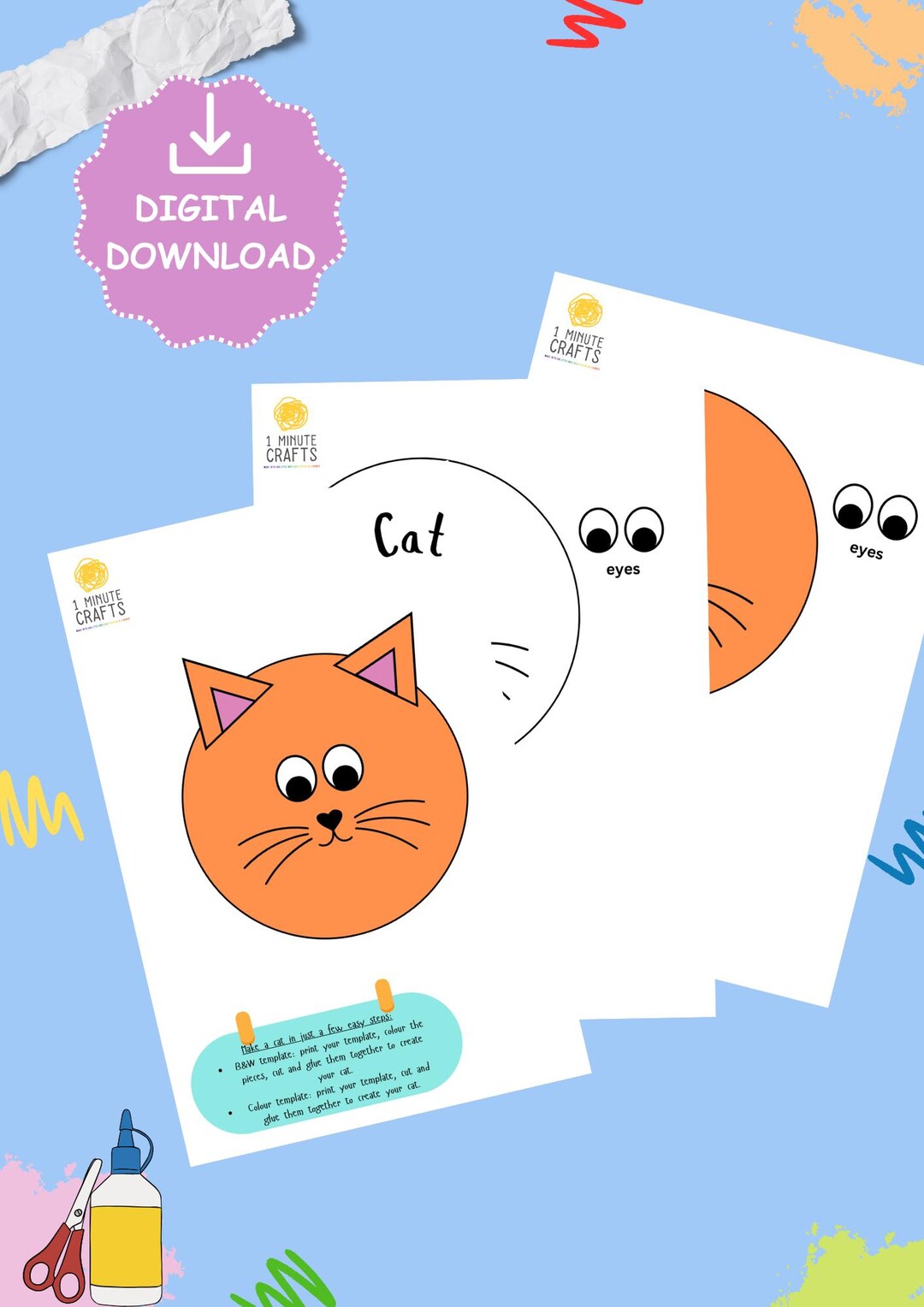 Make a Cat Cut and Glue Activity | Cat Printable Craft Template | Build ...