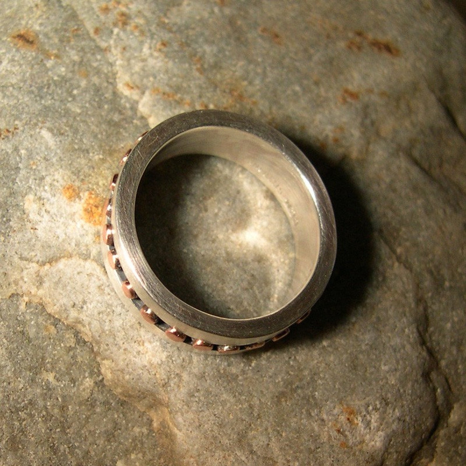 Copper River Ring, Copper and Silver Wedding Band, Copper Bead Band ...
