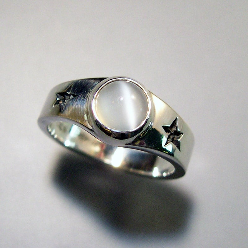 Moonstone Ring With Stars, Celestial Moonstone Ring, Moon and Stars ...