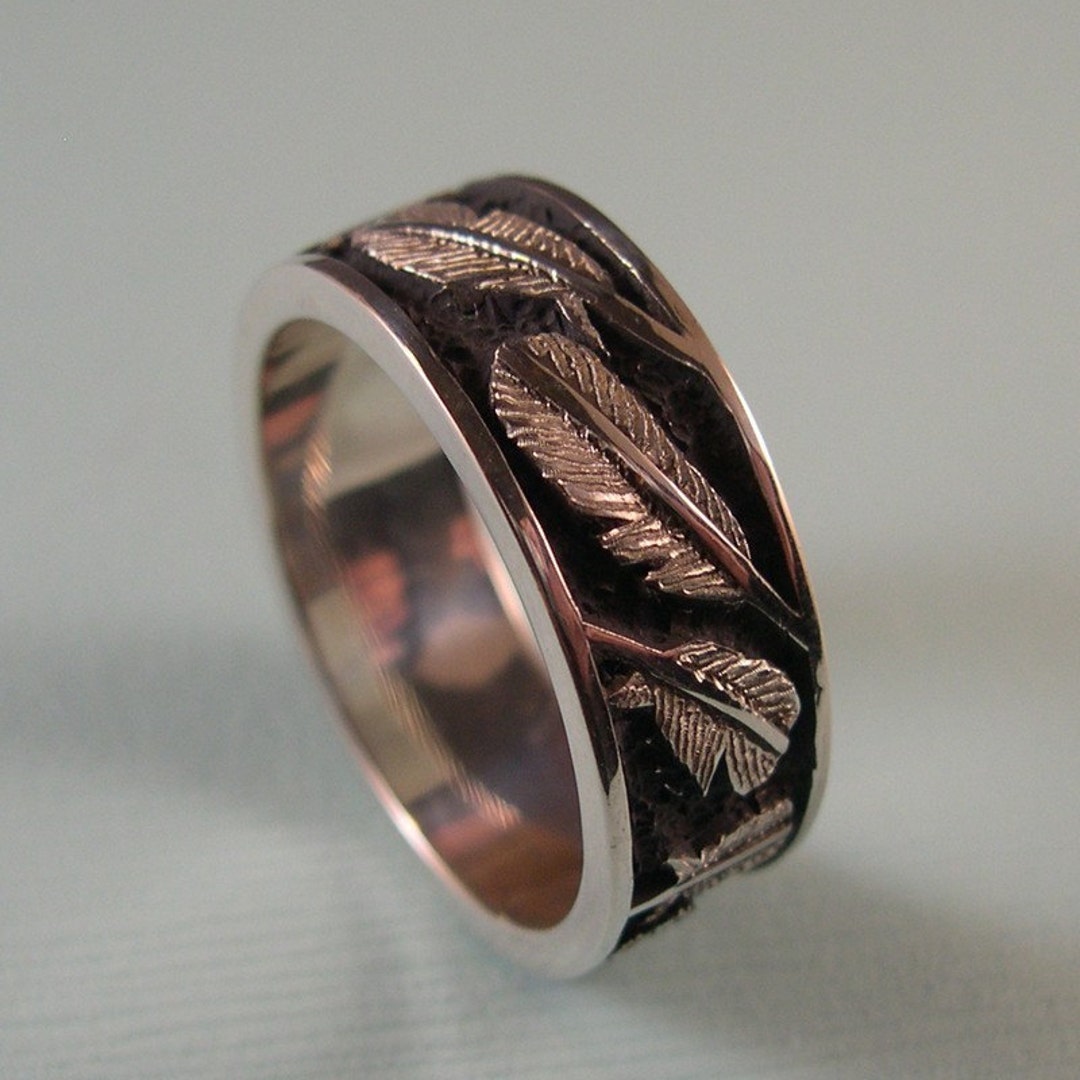 Feather Ring, Hand Carved Feather Band, Engraved Feather Ring, Sterling ...