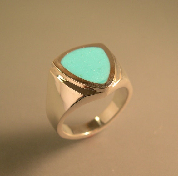 Turquoise Triangle Men's Ring Inlay Heavy Sterling | Etsy