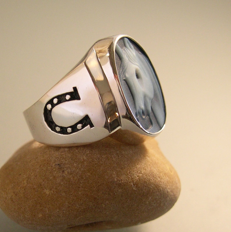 Horse Cameo Ring Equestrian Ring Horse Ring Horseshoe Ring | Etsy