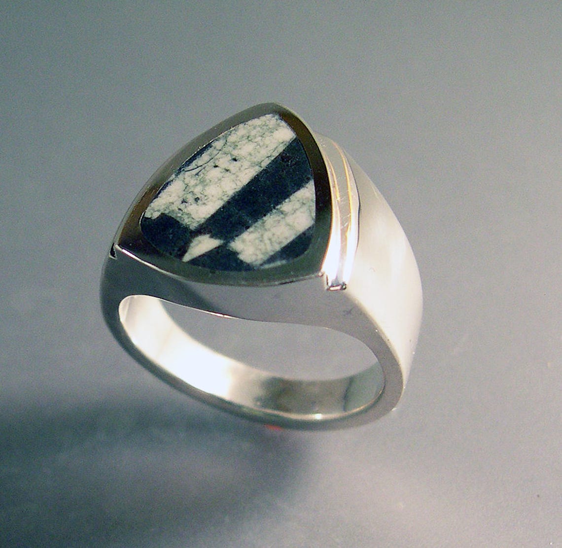 Chinese Writing Stone Man's Ring Inlay Writing Stone Heavy Sterling ...