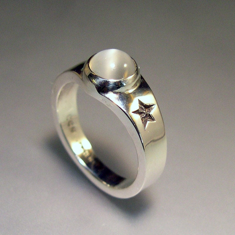 Moonstone Ring With Stars, Celestial Moonstone Ring, Moon and Stars ...